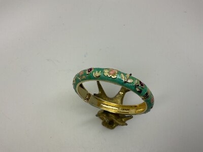 VTG Signed JIU LONG XING Teal Green Cloisonné Enamel Hinged Bangle ...