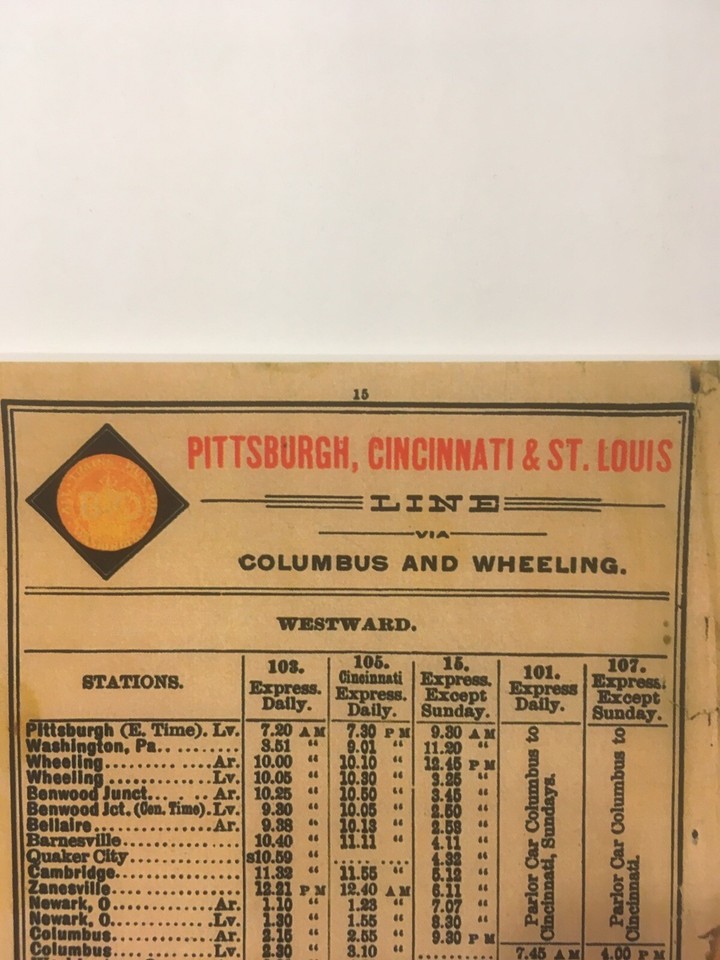 1890 B&O Railroad Pittsburgh Cincinnati St Louis Via Columbus Wheeling ...