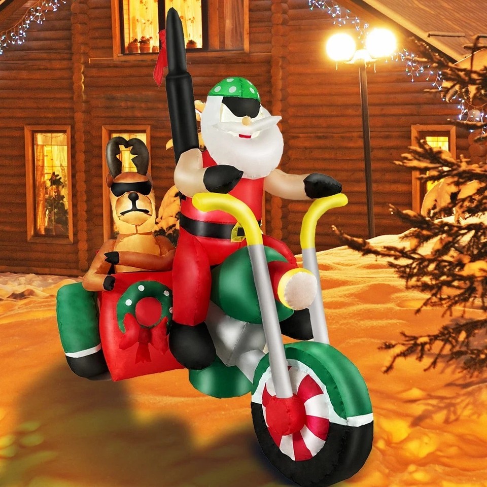 8 FT Christmas Inflatable Santa Claus Ride Motorcycle Reindeer Outdoor ...