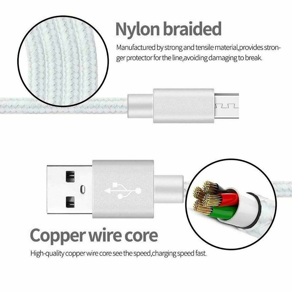 Heavy Duty Micro USB Fast Charger Data Cable Cord For Samsung Android ...