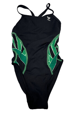 TYR Racing Swimsuit Phoenix Splice Diamondfit Black/GREEN Suit Size 24 ...
