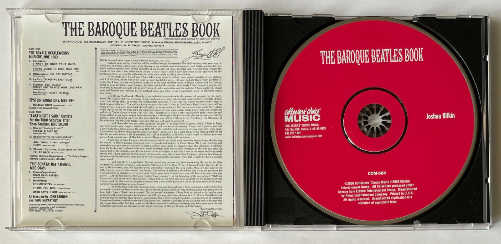 THE BAROQUE BEATLES BOOK Joshua Rifkin [CD] Lennon McCartney = Handel ...