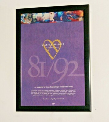 SIMPLE MINDS Framed A4 1992` glittering prize `ALBUM original band ...