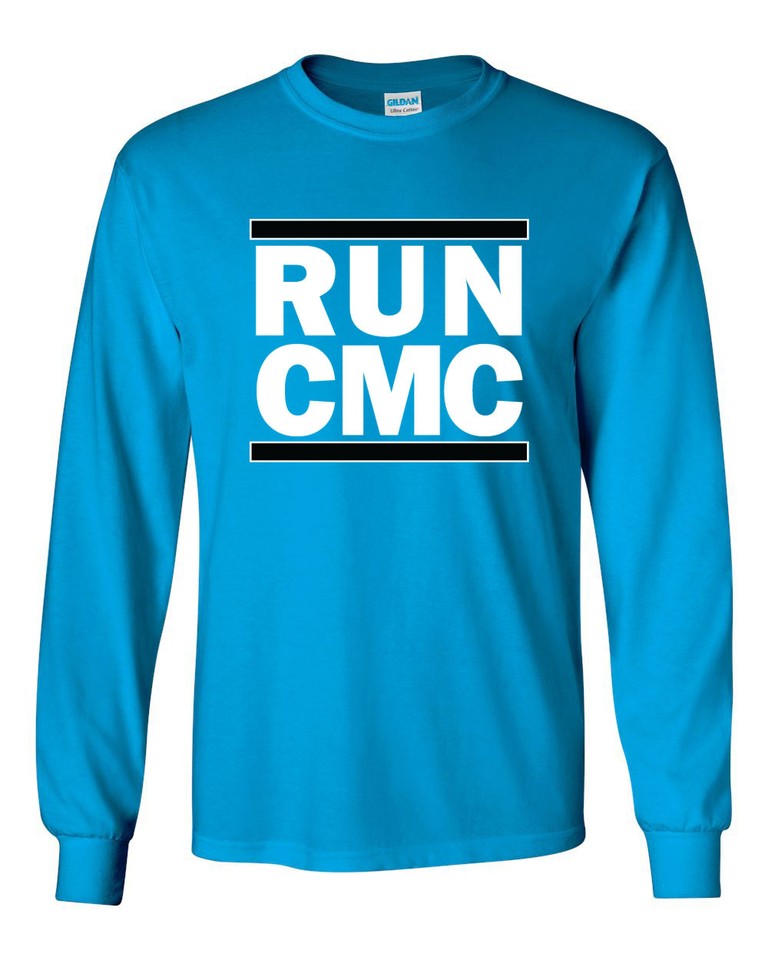 BLUE Christian McCaffrey Carolina Panthers "RUN CMC" jersey T-shirt ...