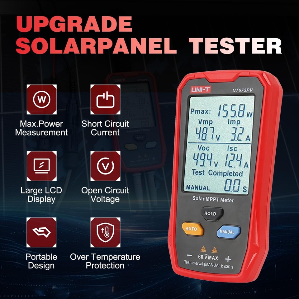 Solar Panel Tester Meter Photovoltaic Multimeter 800W, Solar MPPT Meter ...