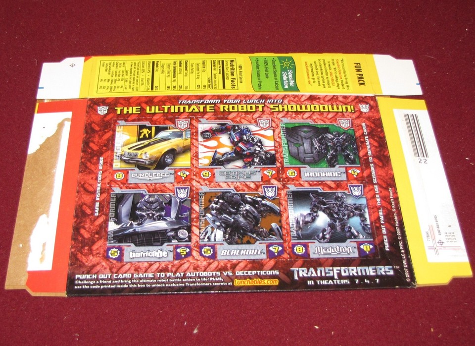 Transformers Lunchables Packaging Advertisement Games Activities | eBay