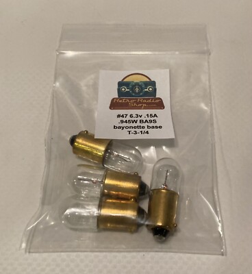 FOUR #47 6.3V .15A Bayonet Base Antique Radio Dial Lamps Fender Amp ...