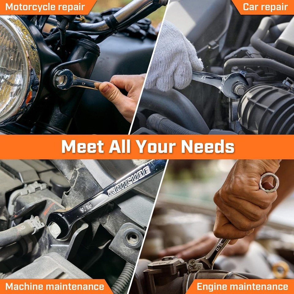 15 PIECE Combination Wrench Set Long SAE 1/4'' to 1-1/16'' w/ WRAP CASE ...