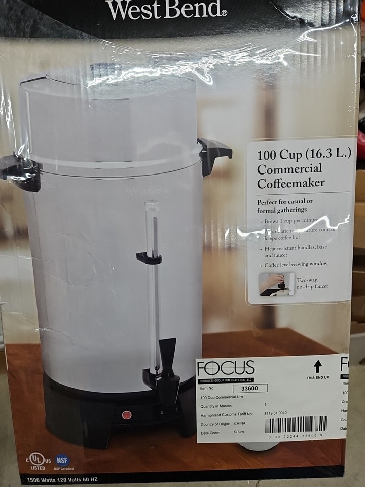 West Bend 33600 Coffee Urn Commercial Highly-Polished Aluminum 100-Cup Silver | eBay