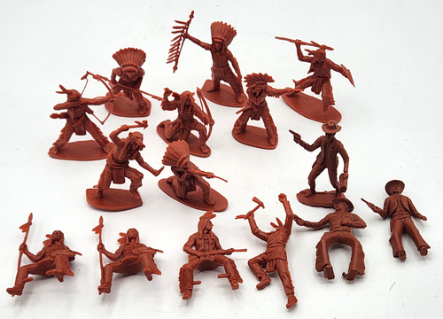 Lot of 15 Vintage Cowboys and Indians Plastic Toy Figures -Maroon / Red ...