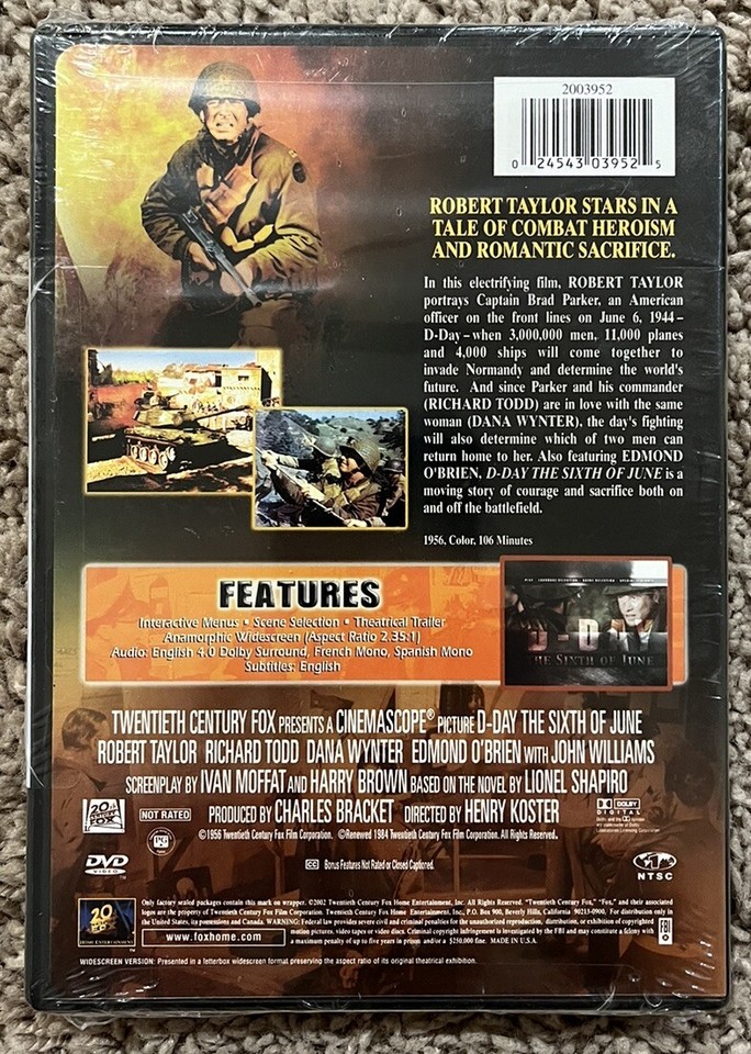 D-Day: The Sixth of June (DVD, 2006, Widescreen) Robert Taylor - Brand ...