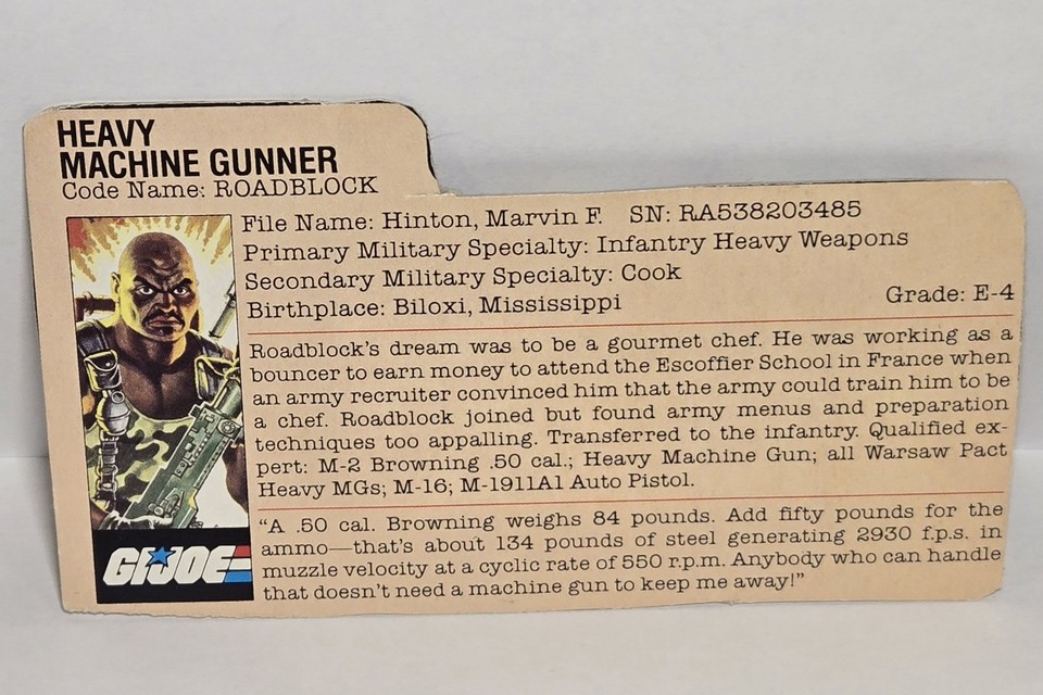 Vintage GI Joe Roadblock V1 Figure 1984 ARAH With File Card Near ...