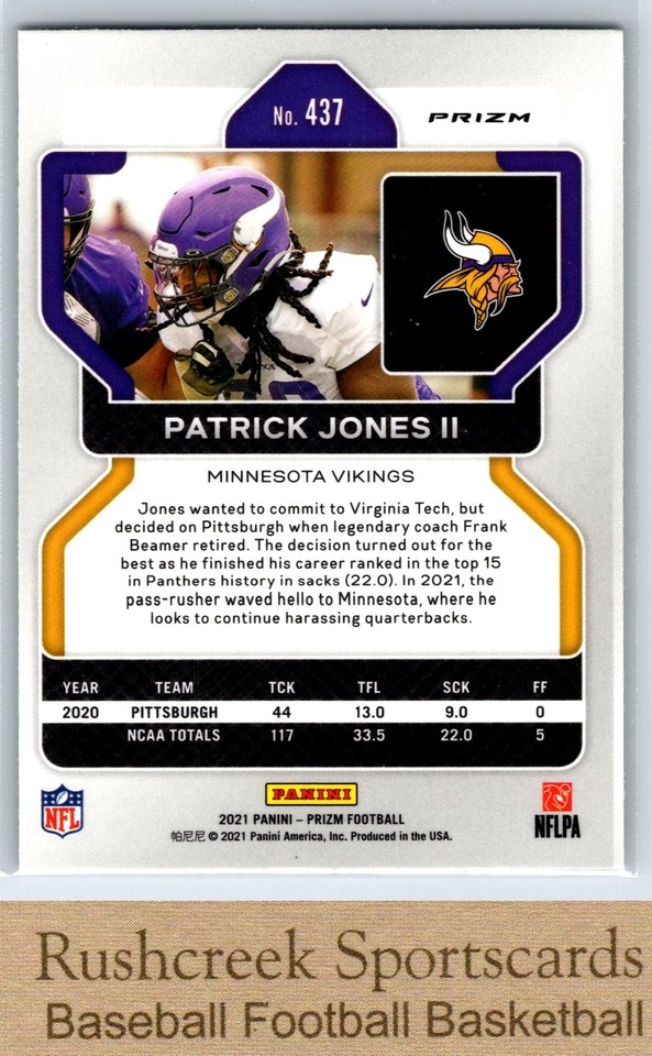 2021 Prizm #437 Patrick Jones II Vikings RC Rookie Neon Green Pulsar | eBay
