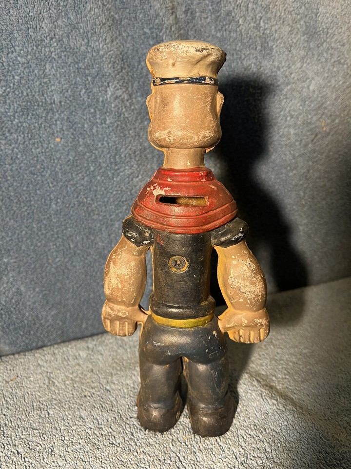 Vintage Popeye The Sailor Man Hand-Painted Cast Iron Still Bank Figure ...