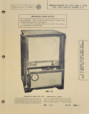 SAMS TELEVISION SERVICE MANUAL 206-4 EMERSON 711F 712F 720D 732B 733F ...