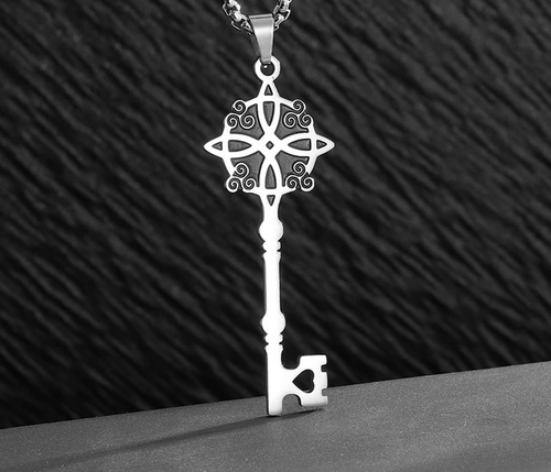 LARGE SKULL KEY CELTIC CROSS IRISH KNOT VIKING Pendant 24" silver 925 ...