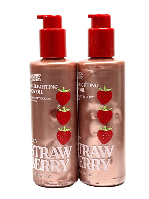 2 VICTORIA'S SECRET PINK JUICY STRAWBERRY EXTRACT HIGHLIGHTING BODY OIL ...