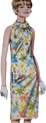 1960s Stand Collar Gathered Yoke Shift Dress Midi Butterick Sewing ...