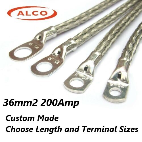 HEAVY DUTY Copper Braided Earth Lead Strap, various lengths, holes ...