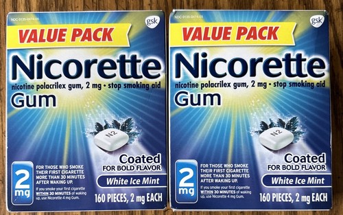 2) Nicorette Value Pack Nicotine Gum 2mg Mint, 160 Pieces Each EXP 12/ ...