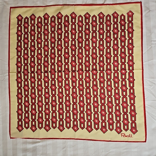 Vintage Paoli Women Scarf Red Cream Geometric 21" Square Polyester Made ...