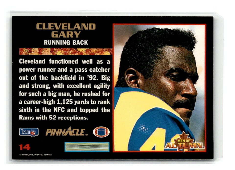 1993-Score Pinnacle Men of Autumn-#14-Cleveland Gary -Los Angeles Rams ...
