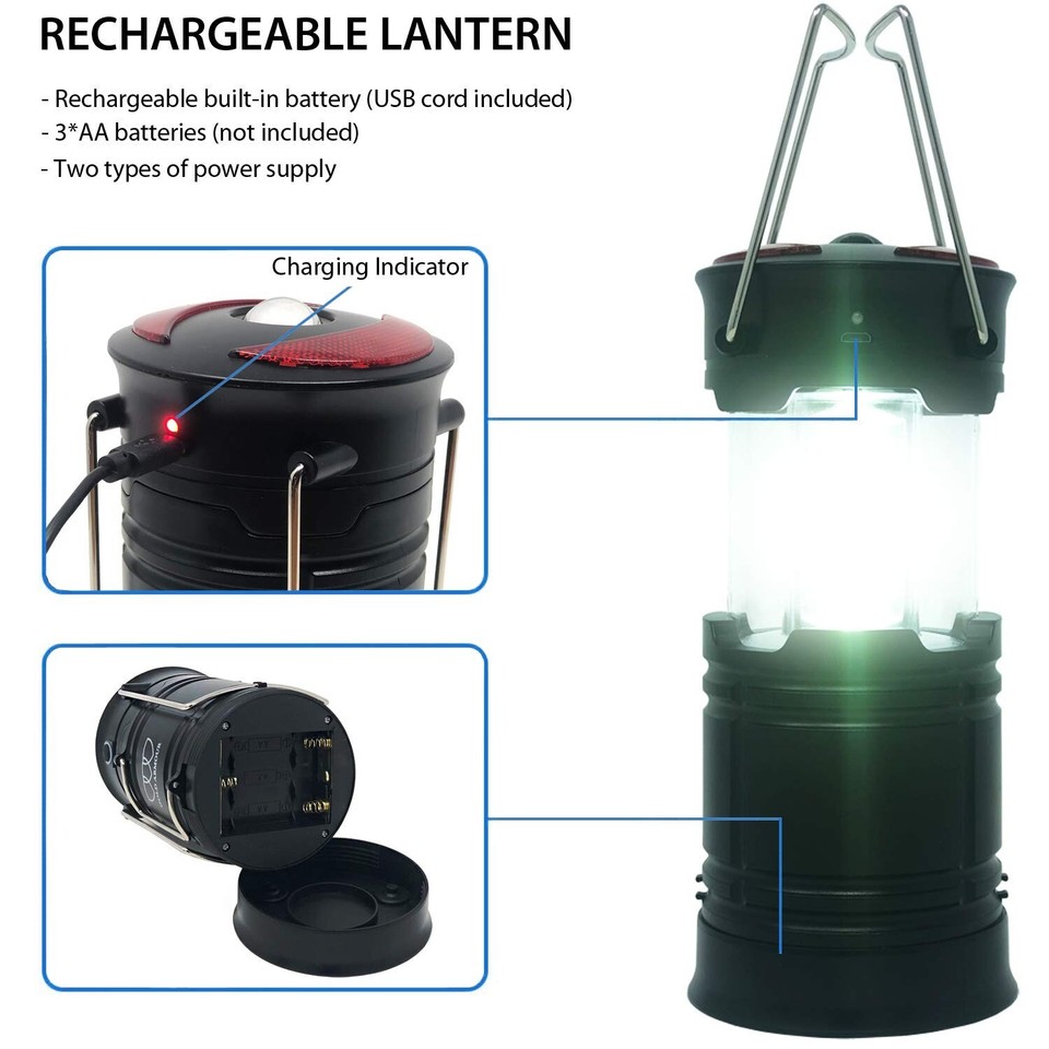 Portable LED Flashlight Rechargeable Camping Tent Light Lantern with ...