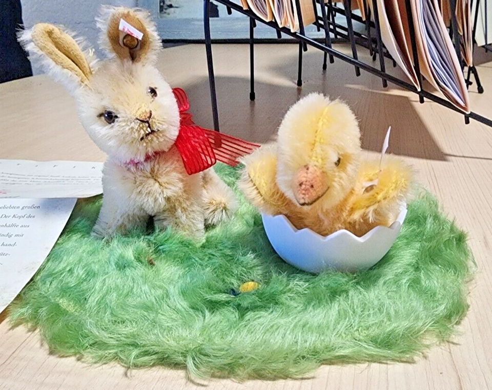 Steiff 2004 Easter Diorama Scene Rabbit & Chick + Porcelain Egg Shell ...