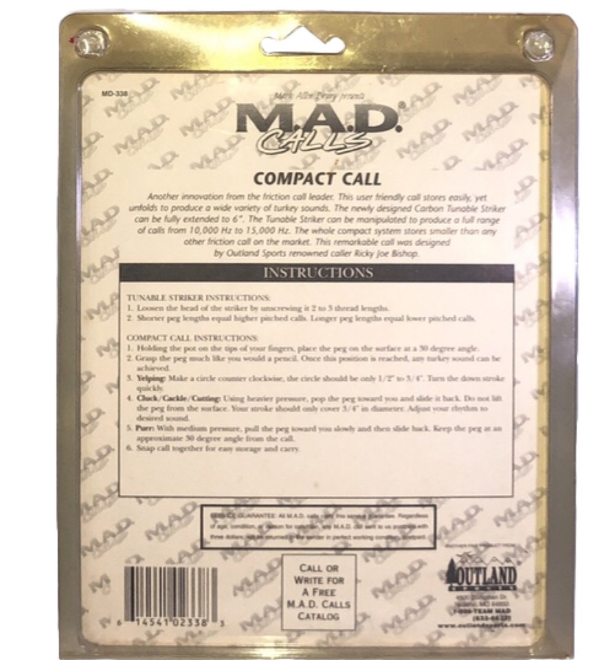 Mad Calls MD-338 Aluminum Compact W Tunable Striker Call-Two Surfaces ...