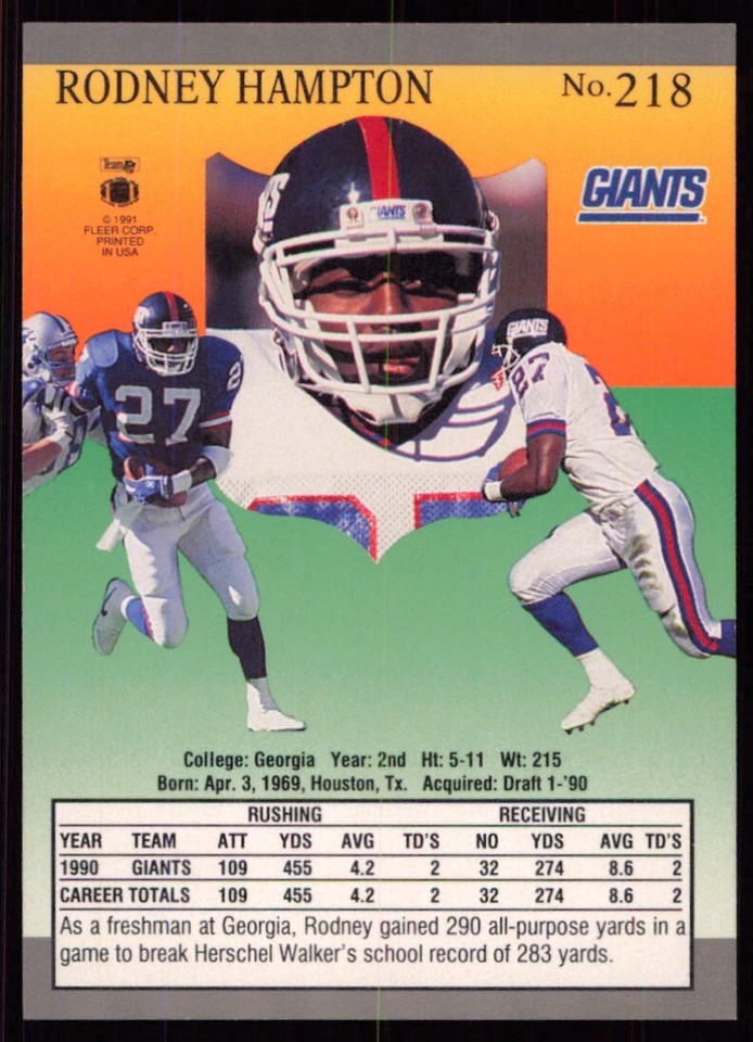 1991 Ultra Rodney Hampton New York Giants #218 | eBay
