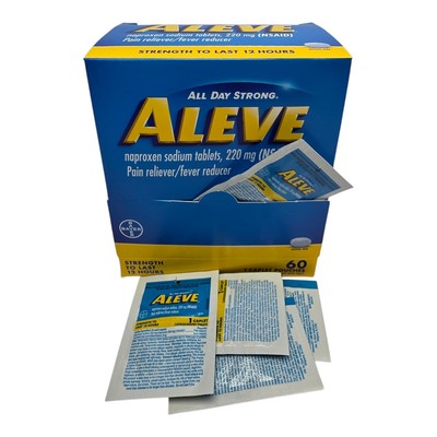 ALEVE Pain Reliever, 60 - 1 Caplet Pouches, Dispenser, Fever Reducer ...