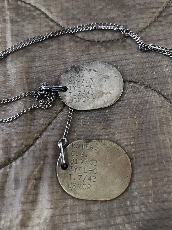 WW2 USMC Brass Dog tag Set w Chain - C.J. Knier 819753 - T-43 - WWII ...