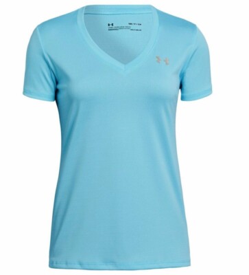 Under Armour Womens Tech Short Sleeve V-Neck Ticker T-Shirt Blue XS NEW ...