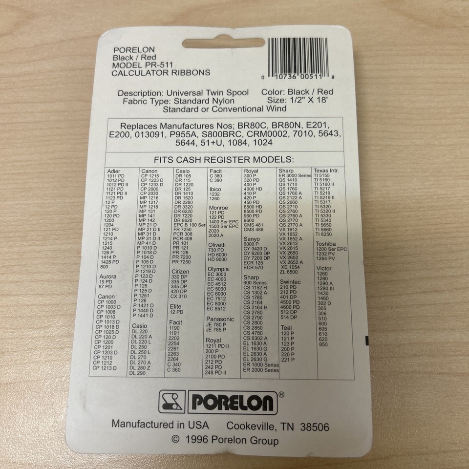 Porelon Twin Spool Black/Red Calculator Ribbon Ink - 2 Pack NEW Sealed ...