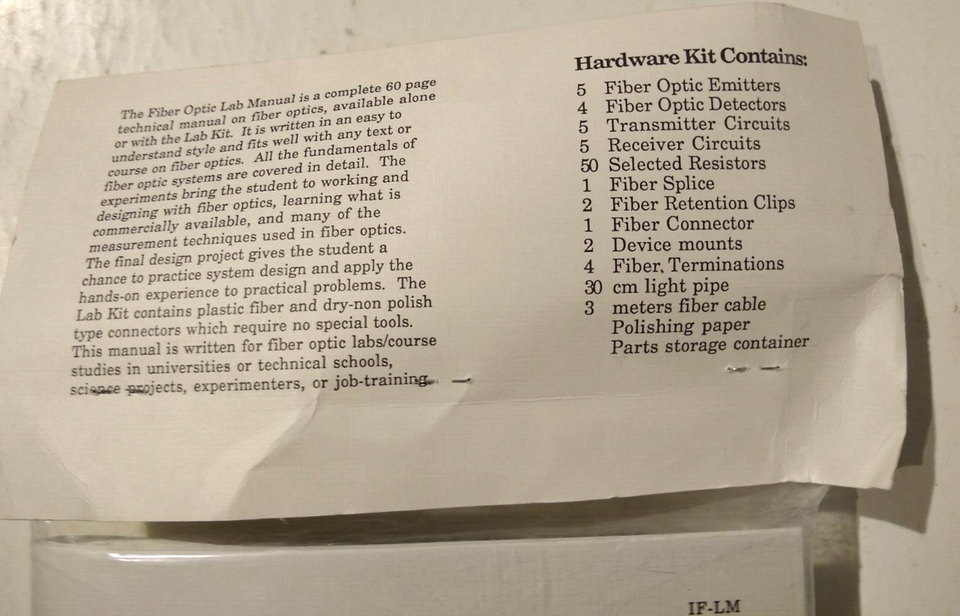 Industrial Fiber Optics IF-LMH Fiber Optic Lab Manual and Lab Kit for ...