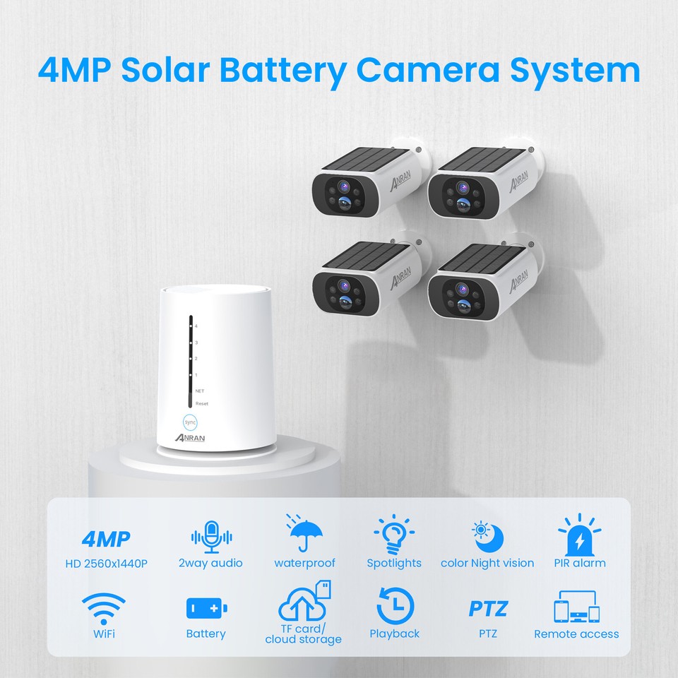 ANRAN 4MP Solar Security Camera System Battery Powered Outdoor Wireless ...
