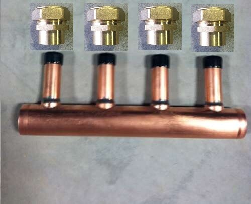 4 Loop 1" Copper Manifold w/ 1/2" copper fittings & 1/2" Pex-Al-Pex ...
