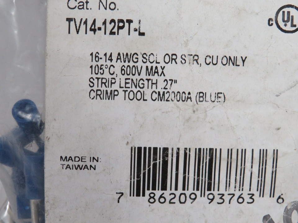 Thomas & Betts TV14-12PT-L Catamount Pin Terminal Connector 16-14 AWG ...
