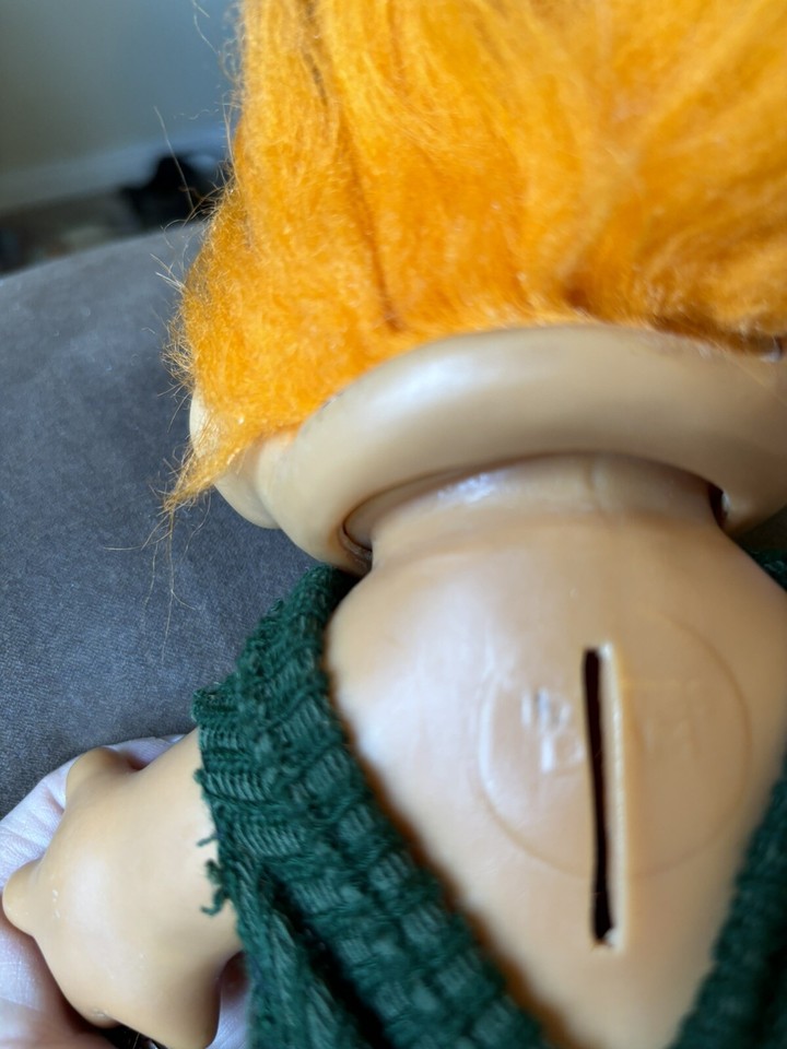 GOOD USED CONDITION Vintage THOMAS DAM Troll Bank 7" ORANGE HAIR GREEN ...