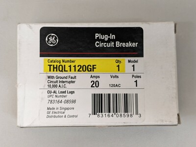 GE P/N: THQL1120GF Plug-In Circuit Breaker, w/ Gorund Fualt Circuit ...