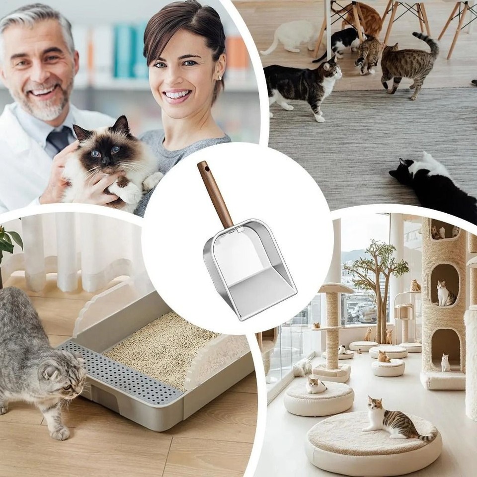 Wooden Handle Cat Litter Scoop Long Handled Pet Waste Picker Indoor Use ...