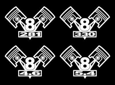 2 V8 281-330 ENGINE PISTON DECALS 4.6-5.4 LITER MODULAR MOTOR STICKERS ...