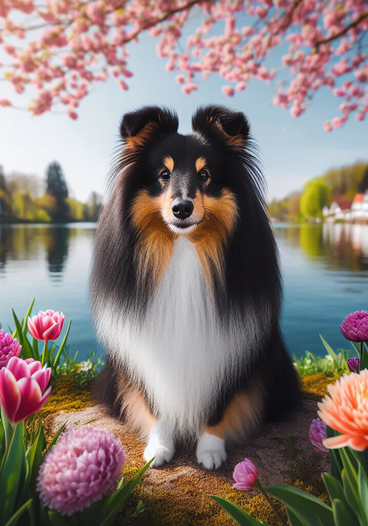Sheltie Tri-Color Springtime Flag | eBay