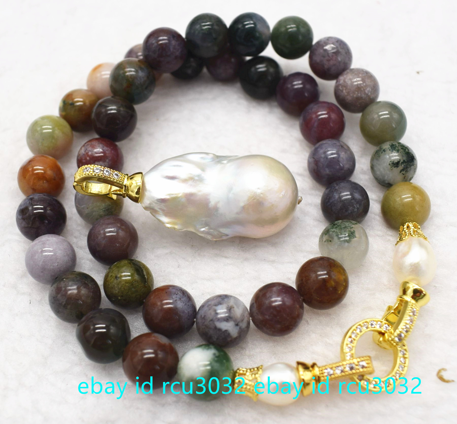 Natural Multicolor India Agate Gems & White Keshi Baroque Pearl Pendant Necklace | eBay