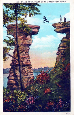 Stand Rock Dells of the Wisconsin River Man Jumping Wisconsin Postcard ...