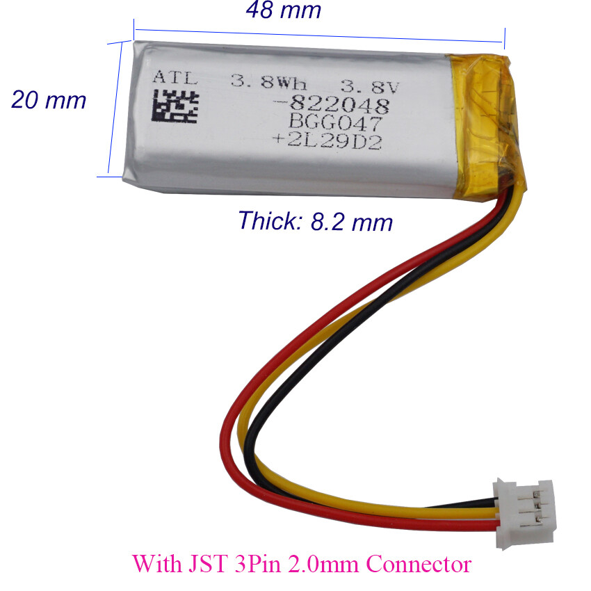3.8V 1000mAh Li Lipo Battery 822048 3Pin2.0 For Roku Pro Voice Remote ...
