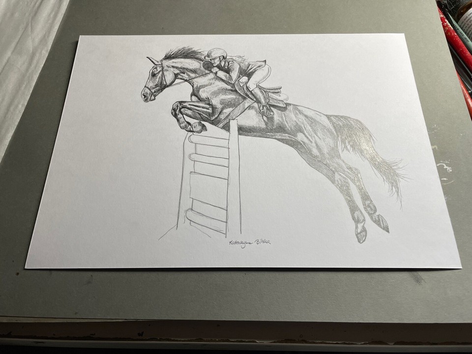 Original Drawing Art Pencil sketch horse riding show jumping power 8 ...