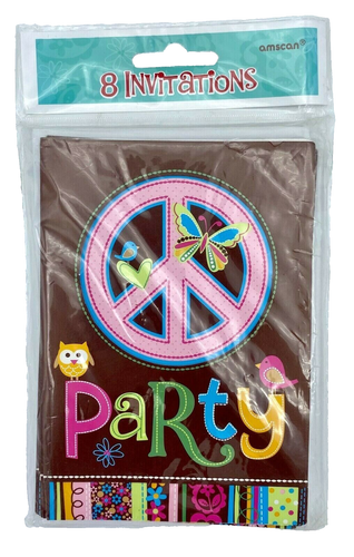 Amscan Party Invitations Owl & Peace Sign Colorful 8 Invitations with ...