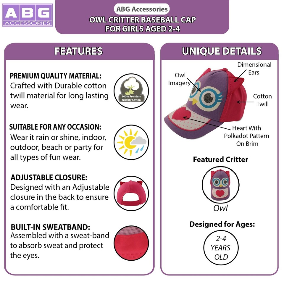 ABG Accessories Toddler Girls Baseball Cap with Assorted Animal Critter ...