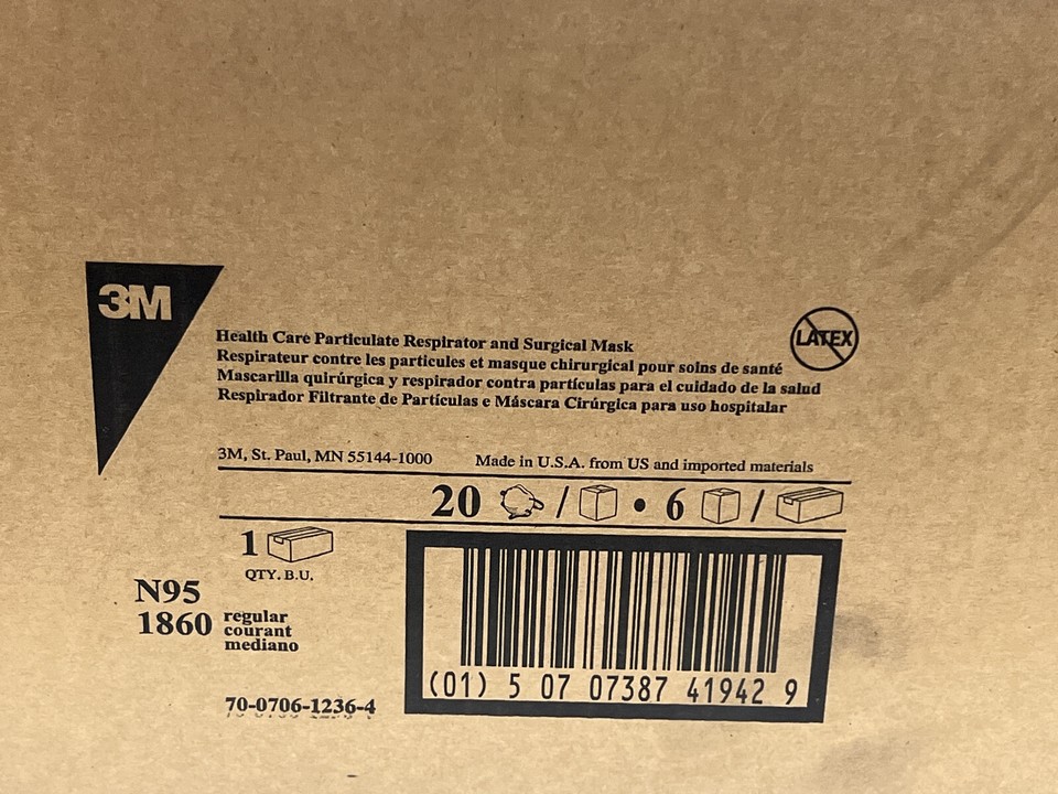 NEW 3M 1860 N95 NIOSH Adult Mask Particulate Respirators - Case 120 ...